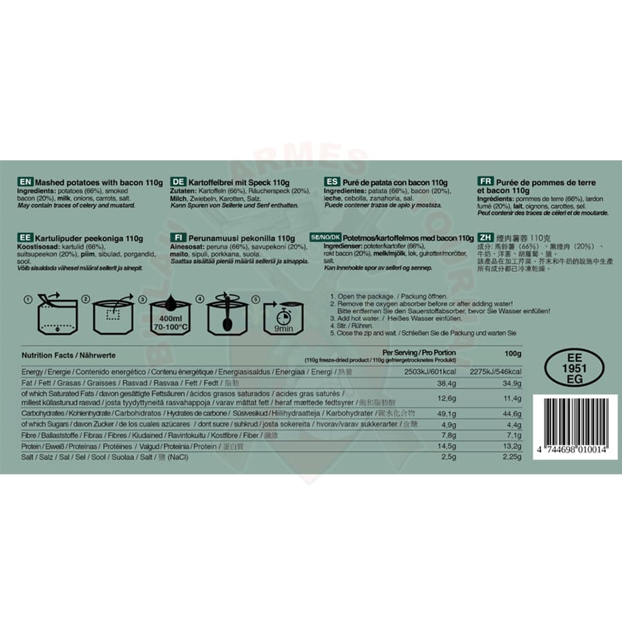 Ration de Survie Tactical Foodpack 110gr Mashed Potatoes & Bacon ...